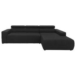 Ecksofa DOMO collection "Brandon große Ausführung B/T/H: 289/177/80 cm, auch in Leder und Cord" Sofas Gr. B/H/T: 285cm x 80cm x 175cm, Luxus-Kunstleder, Recamiere rechts, ohne Sitztiefenverstellung, ohne Nierenkissen, schwarz mit Kopfteilverstellung, wahlweise Sitztiefenverstellung, L-Form