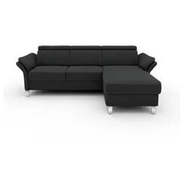 Sit & More Ecksofa SIT & MORE "Vincenzo L-Form" Sofas Gr. B/H/T: 252 cm x 84 cm x 165 cm, Flachgewebe, Recamiere rechts, mit Kopfteilverstellung-mit Bettfunktion, schwarz inklusive Kopfteilverstellung, wahlweise mit Bettfunktion, Bettkasten