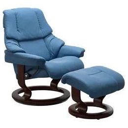 Relaxsessel stressless "Reno" Sessel Gr. Material Bezug, Material Gestell, Ausführung / Funktion, Maße B/H/T, blau (lazuli blau) mit Hocker, Classic Base, Größe S, M & L, Gestell Braun