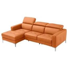 Ecksofa Egoitaliano "Matt, erstklassiger Sitzkomfort, aufwendige Detailverarbeitung, L-Form" Sofas Gr. B/H: 247cm x 100cm, Leder BULL, Recamiere links, orange mit verstellbaren Kopfteilen zum Relaxen