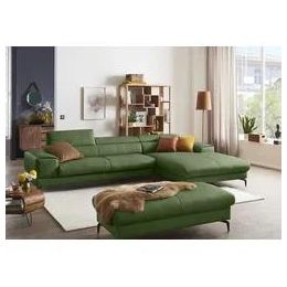 Ecksofa W.Schillig "piedroo" Sofas Gr. B/H/T: 343cm x 70cm x 193cm, Longlife Xtra-Leder Z69, Longchair rechts, mit Kopfteilverstellung-ohne Sitztiefenverstellung, grün (green z69) Kopfteilverstellung, wahlweise mit Sitztiefenverstellung, Breite 343cm