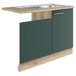 Spülenschrank Optifit "Bella", grün (steingrün, wildeiche, wildeiche), B:110cm H:84,8cm T:60cm, Spanplatte, Schränke, Breite 110 cm, für teilintegrierten Geschirrspüler