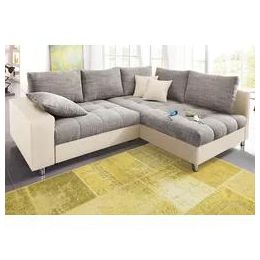 Ecksofa MR. COUCH "Tobi L-Form" Sofas Gr. B/H/T: 226cm x 75cm x 105cm, Microfaser PRIMABELLE-Struktur, Ottomane rechts, mit Bettfunktion, beige (natur/grau-ecru) wahlweise mit Kaltschaum (140kg BelastungSitz) und Bettfunktion