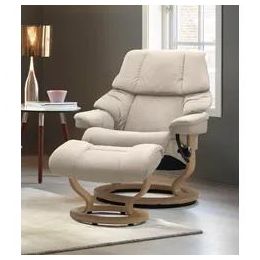 Relaxsessel stressless "Reno" Sessel Gr. ROHLEDER Stoff Q2 FARON, Classic Base Eiche, Relaxfunktion-Drehfunktion-PlusTMSystem-Gleitsystem, B/H/T: 88cm x 98cm x 78cm, beige (light q2 faron) mit Classic Base, Größe S, M & L, Gestell Eiche