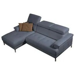 Ecksofa Egoitaliano "Soul, Design und Sitzkomfort auf hohem Niveau, tolle Details, L-Form" Sofas Gr. B/H/T: 250cm x 99cm x 166cm, Leder BULL, Recamiere links, mit Kopfteilverstellung, grau (smoke) mit Recamiere, inkl. Kopfteilverstellung