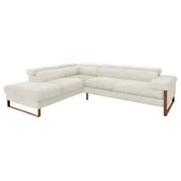 Ecksofa W.Schillig "finn" Sofas Gr. B/H/T: 281cm x 71cm x 230cm, Longlife Xtra-Leder Z59, Ottomane links, ohne Kopfteilverstellung-ohne Sitztiefenverstellung, weiß (weiß z59) German Design Award 2016, Fußgestell Nussbaum natur, Breite 281 cm