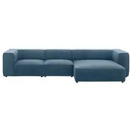 Ecksofa W.Schillig "around-the-block" Sofas Gr. B/H/T: 341cm x 66cm x 164cm, Longlife Xtra-Leder Z69, Longchair rechts, blau (ocean blue z69) mit eleganter Biese, Federkern, Breite 341 cm