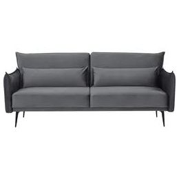 3-Sitzer Salesfever Sofas Gr. B/H/T: 207cm x 88cm x 86cm, Samt, mit Schlaffunktion, inkl. Zierkissen, grau (grau, schwarz) mit Schlaffunktion, inkl. Zierkissen