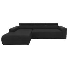 Ecksofa DOMO collection "Brandon große Ausführung B/T/H: 289/177/80 cm, auch in Leder und Cord" Sofas Gr. B/H/T: 285cm x 80cm x 175cm, Luxus-Kunstleder, Recamiere links, ohne Sitztiefenverstellung, ohne Nierenkissen, schwarz mit Kopfteilverstellung, wahlweise Sitztiefenverstellung, L-Form