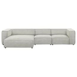 Ecksofa W.Schillig "around-the-block" Sofas Gr. B/H/T: 341cm x 66cm x 164cm, Longlife fabric Flachgewebe T88, Longchair links, silberfarben (silver grey t88) mit eleganter Biese, Federkern, Breite 341 cm