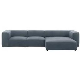 Ecksofa W.Schillig "around-the-block" Sofas Gr. B/H/T: 341cm x 66cm x 164cm, Longlife Xtra-Leder Z69, Longchair rechts, blau (blue z69) mit eleganter Biese, Federkern, Breite 341 cm