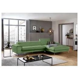 Ecksofa W.Schillig "piedroo" Sofas Gr. B/H/T: 343cm x 70cm x 193cm, Longlife Xtra-Leder Z69, Longchair rechts, mit Kopfteilverstellung-ohne Sitztiefenverstellung, grün (green z69) Kopfteilverstellung, wahlweise mit Sitztiefenverstellung, Breite 343cm