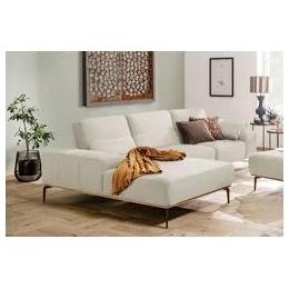 Ecksofa W.Schillig "run" Sofas Gr. B/H/T: 319cm x 88cm x 178cm, Longlife Xtra-Leder Z73, Recamiere links, mit Sitztiefenverstellung, weiß (cream z73) mit Holzsockel, Füße in Bronze pulverbeschichtet, Breite 319 cm