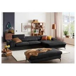 Ecksofa W.Schillig "piedroo" Sofas Gr. B/H/T: 343cm x 70cm x 193cm, Stoff S37, Longchair rechts, mit Kopfteilverstellung-mit motorischer Sitztiefenverstellung, grau (anthrazit s37) Kopfteilverstellung, wahlweise mit Sitztiefenverstellung, Breite 343cm