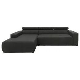 Ecksofa DOMO collection "Brandon große Ausführung B/T/H: 289/177/80 cm, auch in Leder und Cord" Sofas Gr. B/H/T: 285cm x 80cm x 175cm, Leder, Recamiere links, ohne Sitztiefenverstellung, ohne Nierenkissen, schwarz mit Kopfteilverstellung, wahlweise Sitztiefenverstellung, L-Form