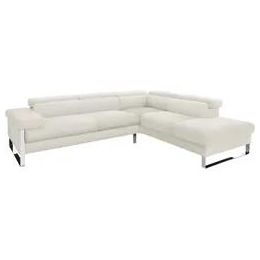 Ecksofa W.Schillig "finn" Sofas Gr. B/H/T: 281cm x 71cm x 230cm, Longlife Xtra-Leder Z59, Ottomane rechts, mit Kopfteilverstellung-ohne Sitztiefenverstellung, weiß (weiß z59) German Design Award 2016, Fußgestell Chrom glänzend, Breite 281 cm