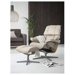 Relaxsessel stressless "Reno" Sessel Gr. ROHLEDER Stoff Q2 FARON, Cross Base Eiche, Relaxfunktion-Drehfunktion-PlusTMSystem-Gleitsystem-BalanceAdaptTM, B/H/T: 92cm x 100cm x 80cm, beige (light q2 faron) mit Cross Base, Größe S, M & L, Holzakzent Eiche