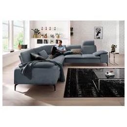 Ecksofa W.Schillig "valentinoo" Sofas Gr. B/H/T: 318cm x 83cm x 298cm, Chenille-Flachgewebe R66, langer Schenkel links, mit Sitztiefenverstellung, blau (marine r66) mit Sitztiefenverstellung, Breite 318 cm