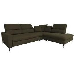 Ecksofa Alina "Louis" Sofas Gr. B/H/T: 286cm x 127cm x 228cm, Struktur fein TCM, Ottomane rechts, mit Bettfunktion, grau (grauoliv tcm 373) Breite 286 cm, Rückenlehnenverstellung, wahlweise mit Bettfunktion