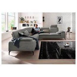 Ecksofa W.Schillig "valentinoo" Sofas Gr. B/H/T: 318cm x 83cm x 298cm, Chenille-Flachgewebe R66, langer Schenkel links, mit Sitztiefenverstellung, grau (grau r66) mit Sitztiefenverstellung, Breite 318 cm