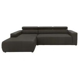 Ecksofa DOMO collection "Brandon große Ausführung B/T/H: 289/177/80 cm, auch in Leder und Cord" Sofas Gr. B/H/T: 285cm x 80cm x 175cm, Luxus-Kunstleder, Recamiere links, ohne Sitztiefenverstellung, ohne Nierenkissen, braun (dunkelbraun) mit Kopfteilverstellung, wahlweise Sitztiefenverstellung, L-Form