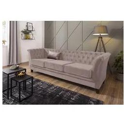 Chesterfield-Sofa Home Affaire "Dover" Sofas Gr. B/H/T: 237cm x 75cm x 82cm, Samtoptik, rosa (flamingo) aufwändige Knopfheftung in Chesterfield-Optik