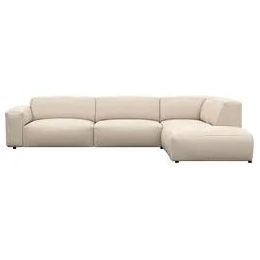 Ecksofa FLEXLUX "Lucera, super bequem durch hochwertigen Sitzaufbau mit Kaltschaum" Sofas Gr. B/H/T: 321cm x 73cm x 231cm, Echtleder, Ottomane rechts, weiß (warm weiß) modern & anschmiegsam, L-Form, Designsofa