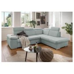 Ecksofa Inosign "Vasto L-Form" Sofas Gr. B/H/T: 283 cm x 102 cm x 228 cm, Cord, Ottomane rechts, blau (aqua) inkl. Bettfunktion und Bettkasten, Kopfteilfunktion