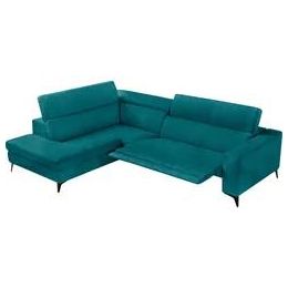 Ecksofa Egoitaliano "Edith, Designsofa mit hohem Sitzkomfort, L-Form" Sofas Gr. B/H/T: 269cm x 96cm x 203cm, Luxus-Microfaser BLUSH, Ottomane links, blau (teal) inkl. elektrischer Relaxfunktion und manuell verstellbaren Kopfteilen