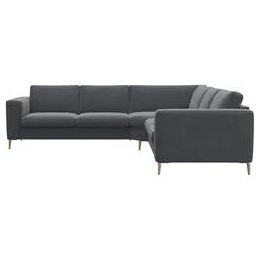 Ecksofa FLEXLUX "Fiore, gleichschenklig, super Sitzkomfort durch Kaltschaum im Sitz" Sofas Gr. B/H/T: 257cm x 85cm x 92cm, Velvet, Schenkel links, grau (soft grey) breite Armlehnen, Füße Alu+ Eiche, L-Form