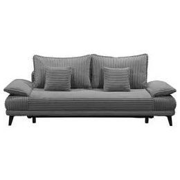 Schlafsofa ED EXCITING DESIGN "Carla" Sofas Gr. B/H/T: 246cm x 90cm x 105cm, Cord, inkl. 2 Rückenkissen (60x90)-ink. 2 Zierkissen (45x45)-inkl. Schlaffunktion mit Liftbeschlag-inkl. Bettkasten-Rücken echt bezogen-inkl. 2 Armlehnkissen (80x40), grau (anthrazit) frei im Raum stellbar, mit Bettkasten, Schlaffunktion, 6 Kissen