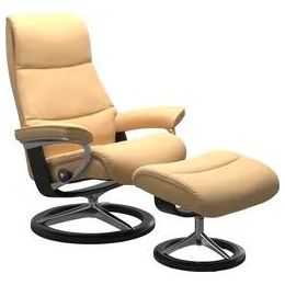 Relaxsessel stressless "View" Sessel Gr. Material Bezug, Cross Base Schwarz, Ausführung / Funktion, Maße B/H/T, gelb mit Signature Base, Größe M,Gestell Schwarz