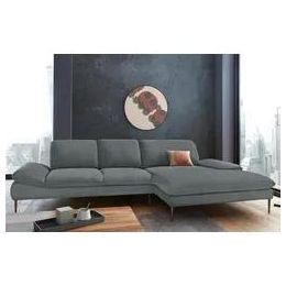 Ecksofa W.Schillig "enjoy&MORE" Sofas Gr. B/H/T: 340cm x 87cm x 185cm, Chenille-Flachgewebe R66, Recamiere rechts, mit Kopfteilverstellung-mit Armlehnenverstellung-mit Sitztiefenverstellung, blau (niagara r66) Sitztiefenverstellung, Füße bronze pulverbeschichtet, Breite 340 cm