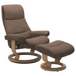 Relaxsessel stressless "View" Sessel Gr. ROHLEDER Stoff Q2 FARON, Cross Base Eiche, Relaxfunktion-Drehfunktion-PlusTMSystem-Gleitsystem, B/H/T: 91cm x 109cm x 83cm, braun (schwarz beige q2 faron) mit Classic Base, Größe L,Gestell Eiche