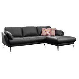 Ecksofa W.Schillig "softy" Sofas Gr. B/H/T: 265cm x 79cm x 168cm, Longlife Xtra-Leder Z59, Recamiere rechts, grau (graphit z59) mit dekorativer Heftung im Sitz, Füße Chrom glänzend