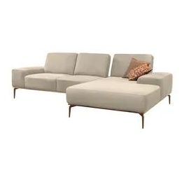 Ecksofa W.Schillig "run" Sofas Gr. B/H/T: 279cm x 88cm x 178cm, Longlife Xtra-Leder Z73, Recamiere rechts, mit Sitztiefenverstellung, beige (elfenbein z73) mit Holzsockel, Füße in Bronze pulverbeschichtet, Breite 279 cm