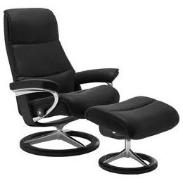 Relaxsessel stressless "View" Sessel Gr. Leder PALOMA, Cross Base Schwarz, Relaxfunktion-Drehfunktion-PlusTMSystem-Gleitsystem-BalanceAdaptTM, B/H/T: 82cm x 109cm x 81cm, schwarz (schwarz paloma) mit Signature Base, Größe M,Gestell Schwarz