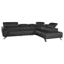 Ecksofa NICOLETTI HOME Sofas Gr. B/H/T: 285cm x 72cm x 227cm, Leder BOTERO, Ottomane rechts, schwarz (nero) Breite 285cm, mit verstellbarer Kopfstütze, Ottomane links oder rechts