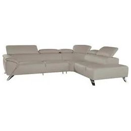 Ecksofa NICOLETTI HOME Sofas Gr. B/H/T: 285cm x 72cm x 227cm, Leder Torrello, Ottomane rechts, braun (tortora) Breite 285cm, mit verstellbarer Kopfstütze, Ottomane links oder rechts