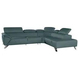 Ecksofa NICOLETTI HOME Sofas Gr. B/H/T: 285cm x 72cm x 227cm, Leder BOTERO, Ottomane rechts, blau (ottanio) Breite 285cm, mit verstellbarer Kopfstütze, Ottomane links oder rechts