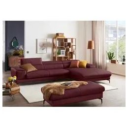 Ecksofa W.Schillig "piedroo" Sofas Gr. B/H/T: 343cm x 70cm x 193cm, Longlife Xtra-Leder Z69, Longchair rechts, mit Kopfteilverstellung-mit motorischer Sitztiefenverstellung, rot (burgundy z69) Kopfteilverstellung, wahlweise mit Sitztiefenverstellung, Breite 343cm