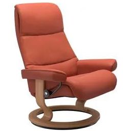 Relaxsessel stressless "View" Sessel Gr. Leder PALOMA, Cross Base Eiche, Relaxfunktion-Drehfunktion-PlusTMSystem-Gleitsystem, B/H/T: 82cm x 108cm x 81cm, rot (henna paloma) mit Classic Base, Größe M,Gestell Eiche