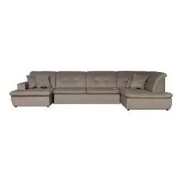 Wohnlandschaft Inosign "BRISBANE NEU U-Form" Sofas Gr. B/H/T: 380cm x 83cm x 202cm, Samtoptik, Recamiere links, grau (taupe) mit feiner Steppung, Matten-Optik, incl. Zierkissen