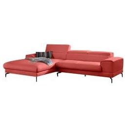 Ecksofa W.Schillig "piedroo" Sofas Gr. B/H/T: 303cm x 70cm x 193cm, Longlife Xtra-Leder Z69, Longchair links, mit Kopfteilverstellung-ohne Sitztiefenverstellung, orange (rot z69) Kopfteilverstellung, wahlweise mit Sitztiefenverstellung, Breite 303cm