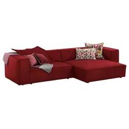 Ecksofa W.Schillig "around-the-block" Sofas Gr. B/H/T: 300cm x 66cm x 164cm, Longlife Xtra-Leder Z59, Longchair rechts, rot (ruby red z59) mit eleganter Biese, Federkern