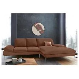 Ecksofa W.Schillig "enjoy&MORE" Sofas Gr. B/H/T: 310cm x 87cm x 185cm, Chenille-Flachgewebe R66, Recamiere rechts, mit Kopfteilverstellung-mit Armlehnenverstellung-mit Sitztiefenverstellung, braun (copper r66) mit Sitztiefenverstellung, Füße silber matt, Breite 310 cm