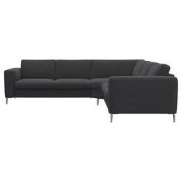 Ecksofa FLEXLUX "Fiore, gleichschenklig, super Sitzkomfort durch Kaltschaum im Sitz" Sofas Gr. B/H/T: 257cm x 85cm x 92cm, Lederoptik, Schenkel links, grau (shark grey) breite Armlehnen, Füße Alu+ Eiche, L-Form