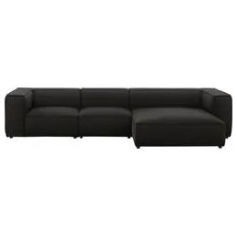 Ecksofa W.Schillig "around-the-block" Sofas Gr. B/H/T: 341cm x 66cm x 164cm, Longlife Xtra-Leder Z59, Longchair rechts, schwarz (schwarz z59) mit eleganter Biese, Federkern, Breite 341 cm