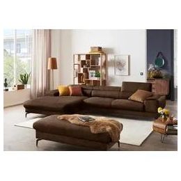 Ecksofa W.Schillig "piedroo" Sofas Gr. B/H/T: 343cm x 70cm x 193cm, Stoff S37, Longchair links, mit Kopfteilverstellung-mit motorischer Sitztiefenverstellung, braun (chocolate s37) Kopfteilverstellung, wahlweise mit Sitztiefenverstellung, Breite 343cm