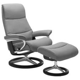 Relaxsessel stressless "View" Sessel Gr. Leder BATICK, Cross Base Schwarz, Relaxfunktion-Drehfunktion-PlusTMSystem-Gleitsystem-BalanceAdaptTM, B/H/T: 82cm x 109cm x 81cm, grau (wild dove batick) mit Signature Base, Größe M,Gestell Schwarz